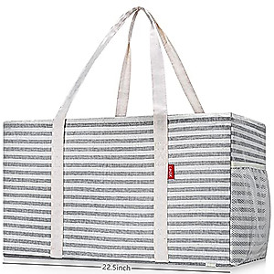 LHZK Standing Extra Large Utility Tote Bag with Metal Wire Frame and the Sides Rinforced, Large Collapsible Tote (Gray)