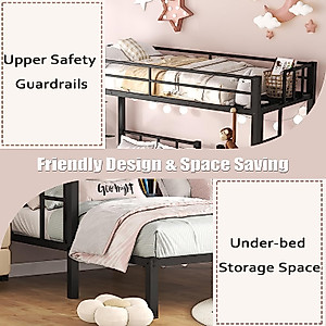 MERITLINE Triple Bunk Beds for 3, Metal Bunk Bed Twin Over Twin & Twin Size, Three Bed Bunk Beds for Kids, Teens,Can be Separated into 3 Twin Beds, Black