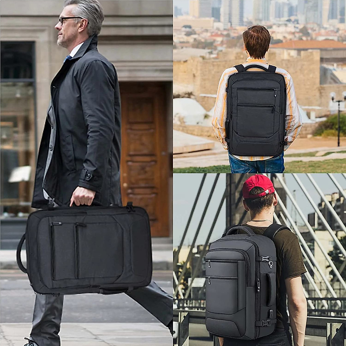 Lapsouno Carry On Backpack, Travel Backpack, Expandable 40L Carry On Luggage Backpack for Travel, Airplane Approved Large Luggage Backpack for Men Women, Business Daypack Weekender Bag with USB,Black