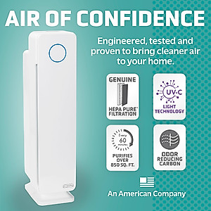 GermGuardian Air Purifier for Home, Large Rooms, H13 HEPA Filter, Removes Dust, Allergens, Smoke, Pollen, Odors, Mold, UV-C Light Helps Reduce Germs, 28 Inch, 2- Pack, White, AC5350W2PK