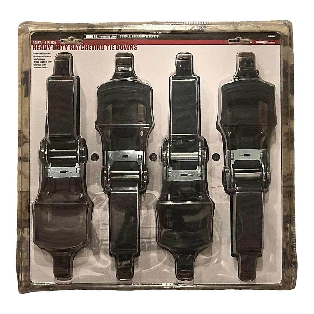 1000 lb. Capacity 1-1/2 in. x 10 ft. Ratcheting Tie Down Set of 4 Haul-Master - Item#61303