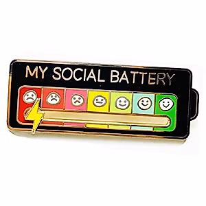 SLINHEWEI Social Battery Pin 2.0-2023 NEW funny pins,enamel pins, Mood Expressing Pin For Introverts ， Perfect for 7 Days a Week！ (Black)