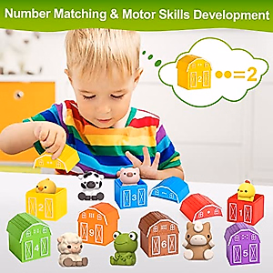 Learning Toy for Toddlers 1 2 3 Year Old, 10 Farm Animal Toys & 10 Barns, Counting, Matching & Sorting Montessori Educational Sensory Toys, Christmas Birthday Easter Gift for Baby Boy Girl 1-3