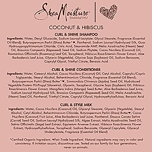SheaMoisture Moisturize and Define Shampoo, Conditioner and Styling Milk for Curly Hair Care Coconut and Hibiscus with Shea Butter and Coconut Oil