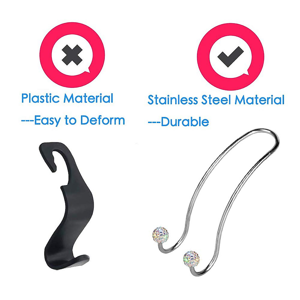 SAVORI Auto Hooks Bling Car Hangers Organizer Seat Headrest Hooks Strong and Durable Backseat Hanger Storage Universal for SUV Truck Vehicle 2 Pack (AB)