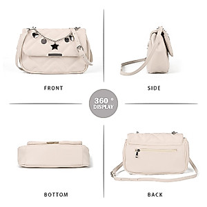LAVTUG Quited Crossbody Bags for Women Fashion Shoulder Purse with Metal Chain Ladies Handbag with Adjustable Strap White