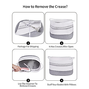 HONIZER Woven Baskets for Storage, 3-Pack Cotton Rope Storage Basket with Handles, Labels, Oval Toy Storage Bins for Cube Organizer, Stuffed Animal Storage Baskets for Shelf, Closet, Bedroom - Grey