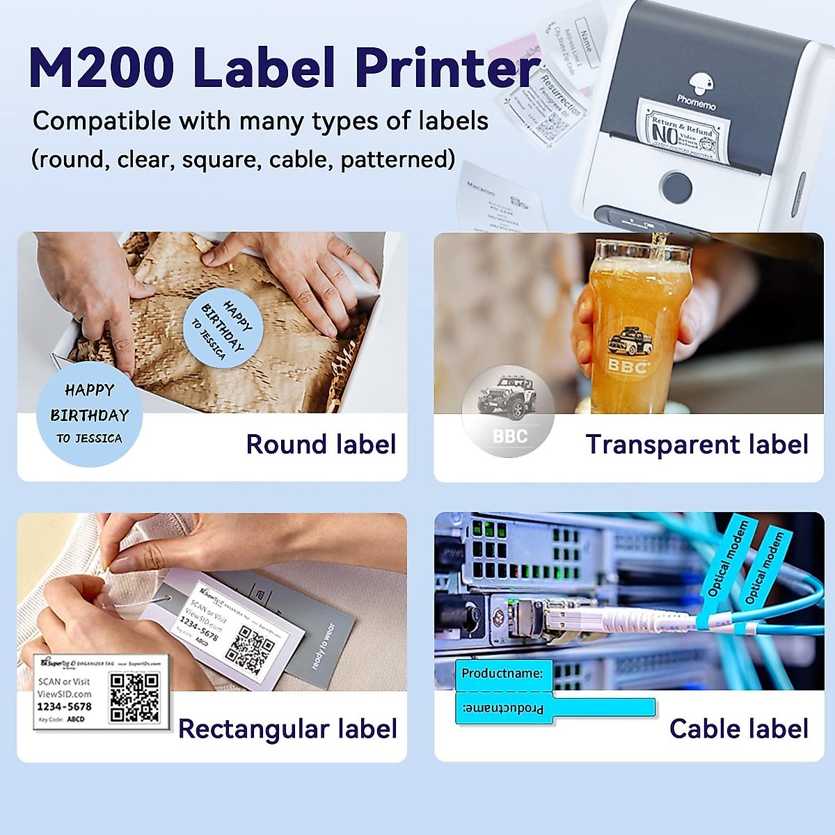 Phomemo Label Makers-M200 Label Printer Machine with 3 Paper,2023 Upgrade 3 Inch M110 Label Maker,WiFi Bluetooth Thermal Label Printer,Phone Support,for Android iOS,for Shipping,Labeling- White