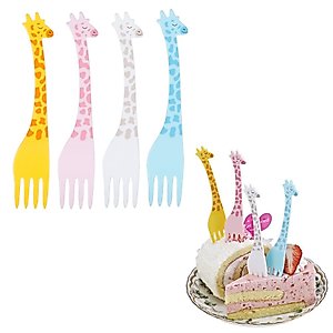 HUNGER Happy Giraffe Fruit Forks Cocktail Sticks Party Supplies Plates Picks Dessert Forks Cake Forks, 12 PCS