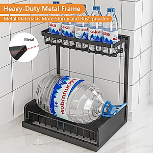 JTAGOO Under Sink Organizers and Storage, Metal L-shape Kitchen Organization 2-Tier Sliding Cabinet Organizer, Under Bathroom Sink Cabinet Organizer Shelf with Drawers, Black, 1 Pack