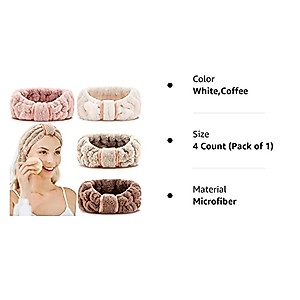 WILLBOND 4 Pack Microfiber Spa Facial Makeup Headbands Elastic Terry Cloth Head Wrap for Women Girls Washing Face Shower Yoga Sports (Coffee, Khaki, Pink and White)