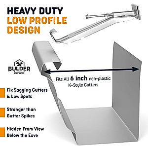 Quick Screw 6 Inch Gutter Hangers - 50 Pack - Gutter Brackets 6 Inch with Bonus 6 Inch Drill Bit - Hidden Bracket Clips with Pre-Assembled Screw - Fix Sagging Rain Gutters