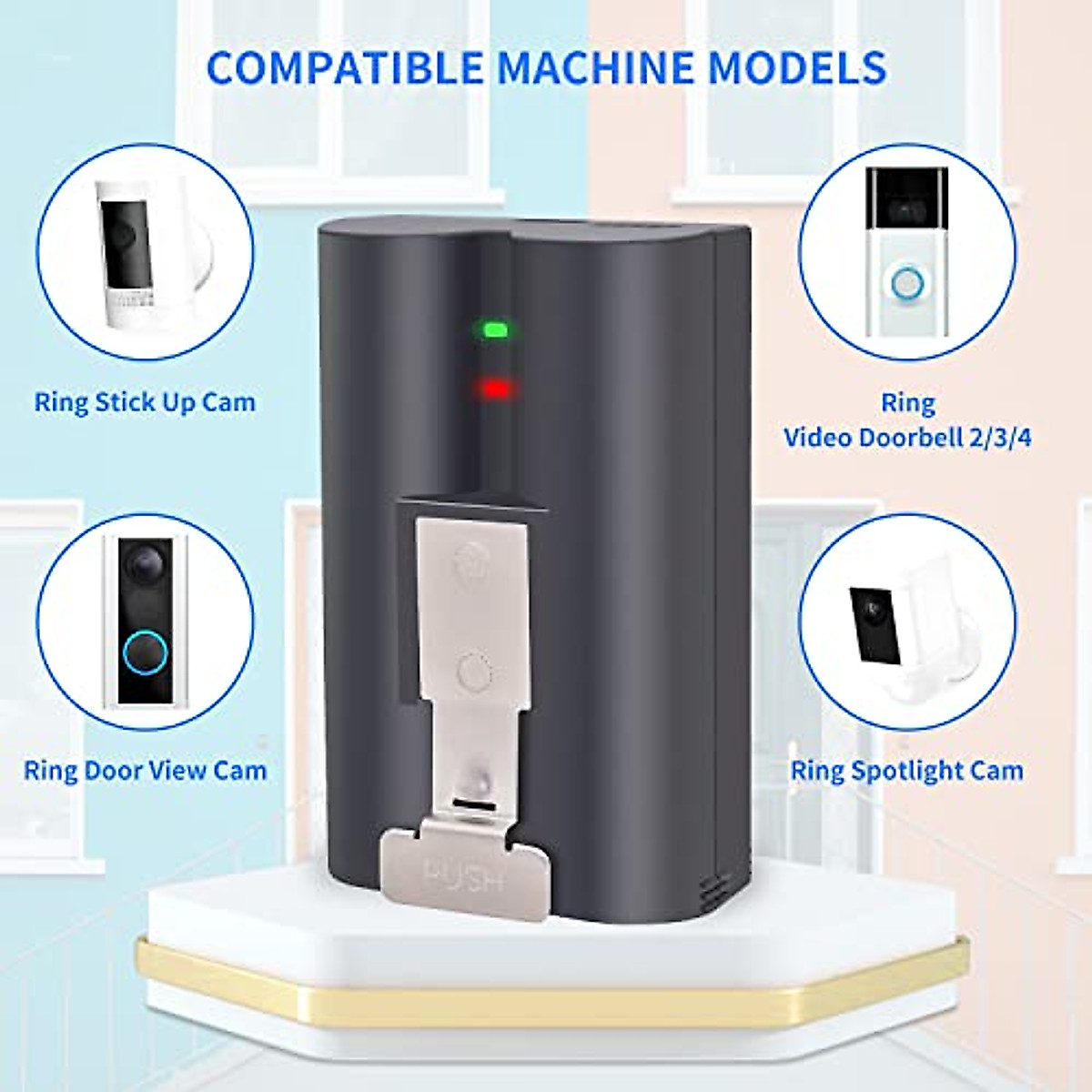 Rechargeable Lithium-Ion V4 Battery for Ring-Doorbell Camera 1/2/3/4, Upgraded Battery Compatible with Video Doorbell and Spotlight Cam Solar Stick Up Camera (2nd & 3rd Gen) 3.65V 6040mAh (1-Pack)