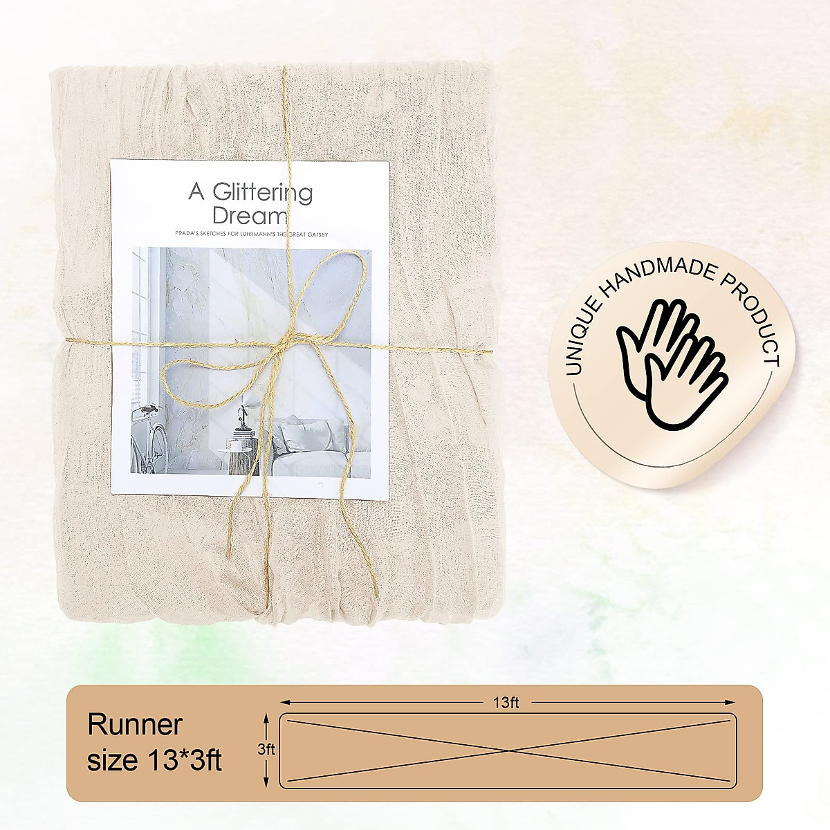 10 Pack Cheesecloth Table Runners Wide Gauze Table Runners Boho Table Runners for Bridal Shower Wedding Birthday Party Table Decorations (Beige, 35 x 157 Inch)
