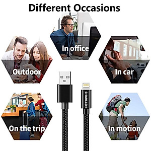 sharllen iPhone Cable MFi Certified Lightning Charger 5Pack 6FT Nylon Braided iPhone Charging Cord Fast W 6Feet USB 6Foot iPhone Data Wire Compatible iPhone12/11 Pro/XS/XR/X/8/7/6/iPad/iPod/IOS Black