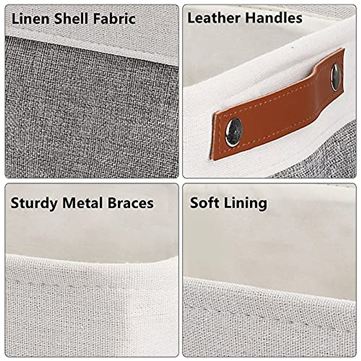 ZOOFOX 4 Pack Fabric Storage Bins, Foldable Rectangular Fabric Storage Bins with Leather Handles, Closet Baskets for Organizing Shelves, Nursery, Home, Office, 15" x 11" x 9.5"