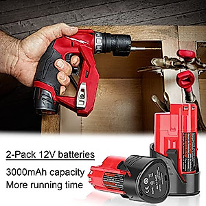 KUNLUN 2 Pack 3.0Ah 12V Battery Replace for Milwaukee M12 Battery Lithium Compatible for Milwaukee 12-Volt Battery 48-11-2411 48-11-2420 48-11-2401 48-11-2402 Cordless Tools