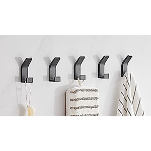 ALORE Bathroom Towel Hooks, Space Aluminum Coat Hook Robe Coat and Bath Brush Hook for Bath Kitchen Garage Hotel, Modern Heavy Duty Wall Mounted, Pack of 5(Black)