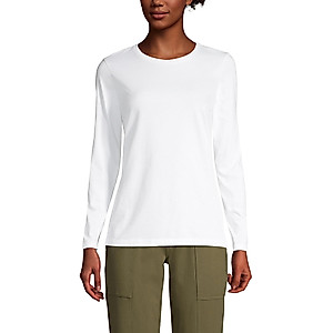 Lands' End Women Relaxed Supima Long Sleeve Crew White Tall Medium