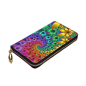 Tie Dye Rainbow Spirals Leather Long Wallet Card Holder Organizer Zipper Wristlet Clutch Bag For Men Women, One Size