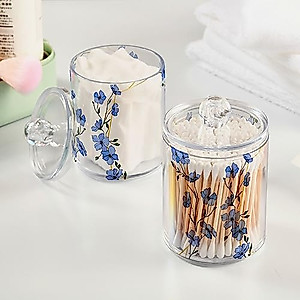 Sletend 2 Pack Plastic Qtips Holder Floral Flower Bathroom Organizer Canisters for Cotton Balls/Swabs/Pads/Floss,Plastic Apothecary Jars for Vanity