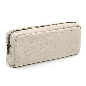 Pencil Pen Case, Dobmit Big Capacity Pencil Pouch Canvas Makeup Bag for Girls and Boys Durable Office Stationery Organizer - Beige