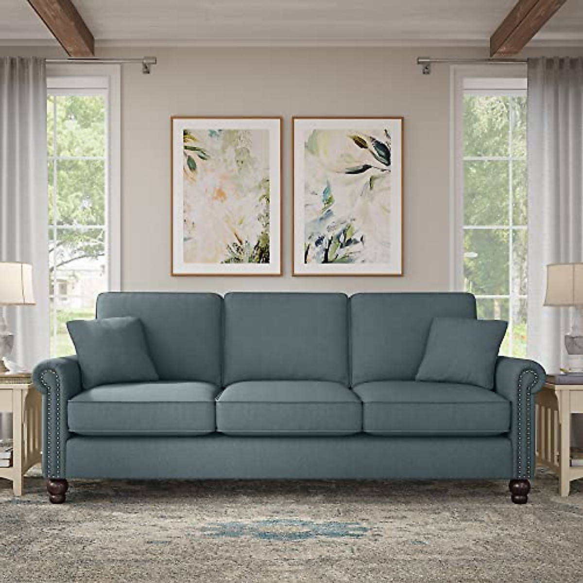 Bush Furniture Coventry Sofa, 85W, Turkish Blue Herringbone