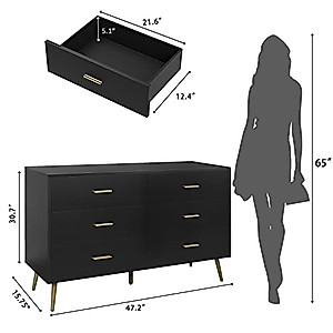 JOZZBY 6 Drawer Dresser, Modern Wood Dresser for Bedroom with Wide Drawers and Metal Handles, Storage Chest of Drawers for Living Room Hallway Entryway