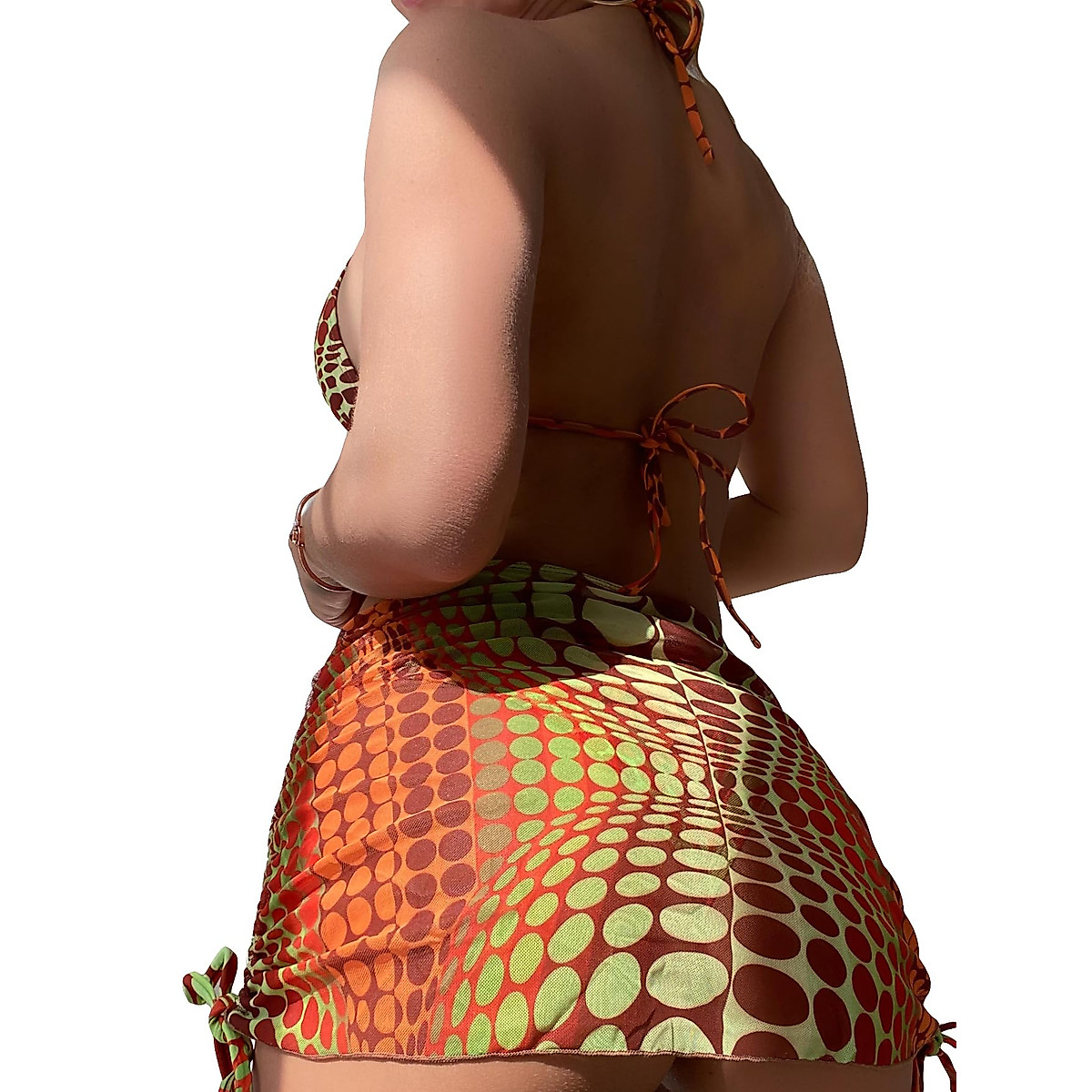 COZYEASE Women's 4 Piece Swimsuits Sexy Bikini Sets Triangle Bathing Suit with Mesh Cover Up Beach Skirt & Bandana Multicolor S