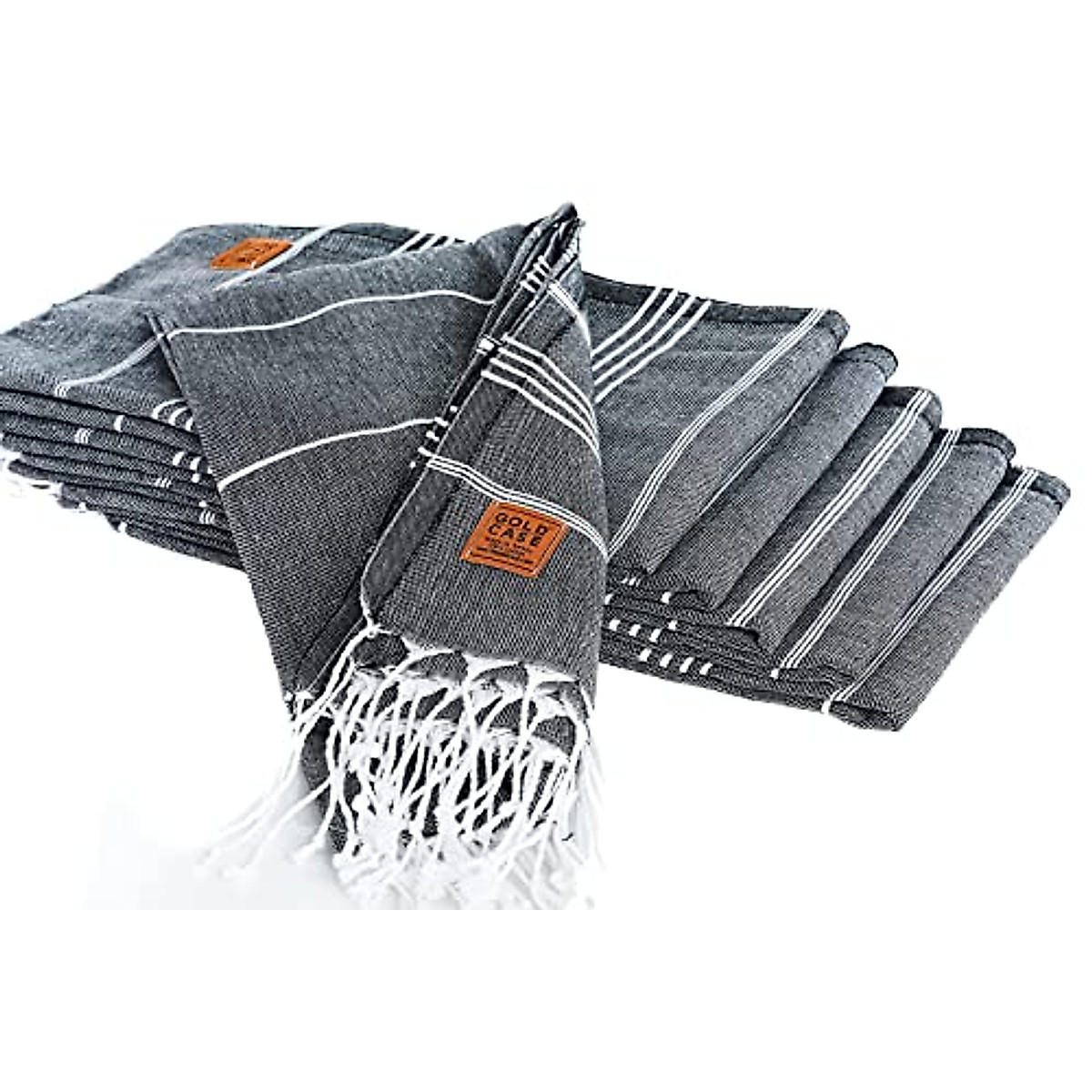 Gold CASE Turkish Beach Towel Bath Towels LYCIA Series - Set of 6 - XXL Oversized 70x38 inches -100% Cotton - Quick Dry Lightweight Sand Free Turkish Towel (Black)