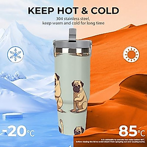 YTLKGFP 30 Oz Large Capacity Car Cup Yoga Pug Tumbler with Handle Straw Lid Insulated Stainless Steel Water Bottle Travel Mug Leak-proof Car Cup Keeps Cold Or Hot