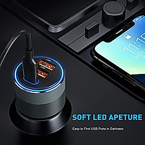 SONRU USB C Car Charger, 66W/9A PD3.0 Dual QC 3.0 Fast USB C Car Charger Adapter with LED Ambient Light, for iPhone 13/12/11/X/XR,