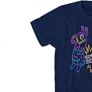 FORTNITE Boys Video Game Shirt - Squad Up, Llamas, Cuddle Team, Durr Burger, Guaco's Tacos T-Shirt (Navy Llama, X-Large)
