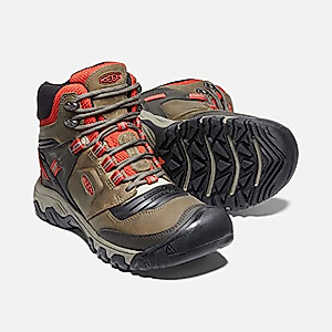 KEEN Men's Ridge Flex Mid Height Waterproof Hiking Boots, Dark Olive/Ketchup, 10.5