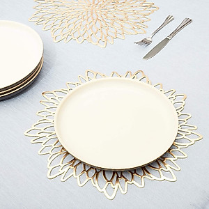 Juvale 10-Pack Gold Vinyl Placemats - Round Leaf Design Table Chargers for Fall Dining Table Settings (14.4 in)