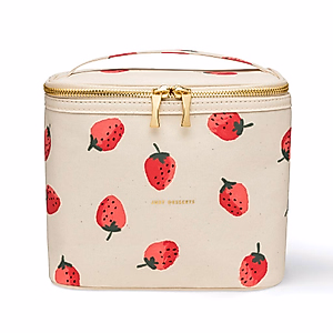 Kate Spade New York Insulated Soft Cooler Lunch Tote with Double Zipper Close and Carrying Handle, Strawberries