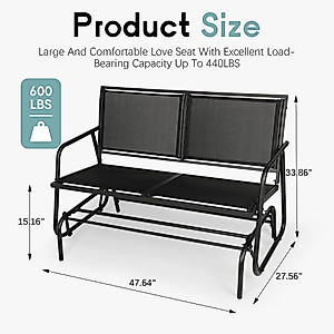 Crownland Outdoor Patio Glider Chair, Porch Furniture Textilene Glider Loveseat, Two Seat Rocking Glider Bench with Coated Metal Frame for Backyard, Lawn, Garden and Porch(Black)