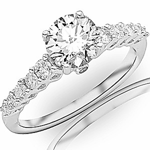 1.95 Carat 14K White Gold Classic Prong Set Side Stone Diamond Engagement Ring with a 1.5 Carat Moissanite Center