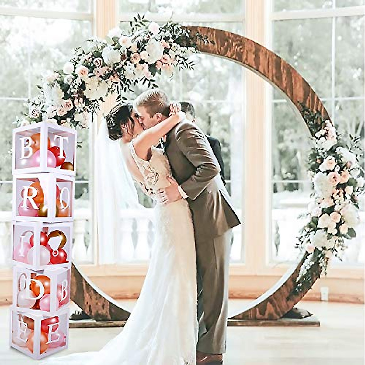 96 PC Bridal Shower Decorations Balloon Boxes White- Transparent Block with BRIDE TO BE + GROOM + A - Z Letters and 40 Balloons- Engagement Bachelorette Parties Weddings Centerpieces Photo Booth Props