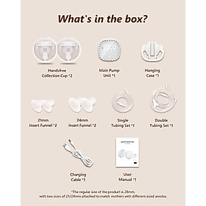 Wearable Electric Breast Pumps, Hands-Free Breastfeeding Pump, BPA Free Nursing Double Breast Milk Pumps with 5 Modes & Touch Panel, LED Display, Split Designed, 21MM/24MM Insert Funnels