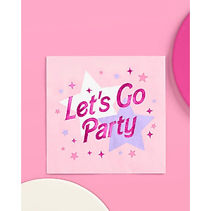 xo, Fetti Let's Go Party Pink Napkins - 3-ply, 25 pcs | Pink Bachelorette Party Decorations, Happy Birthday Party Supplies, Baby Shower Tableware, Cool Cocktail Napkins