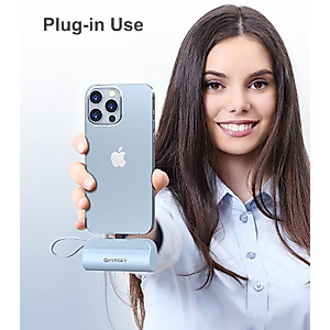 QHYRGEY Portable Charger for iPhone, 5000mAh Mini Power Bank with Built-in Cable & Phone Stand, Small Battery Pack Compatible with for iPhone14/13/12/11/Pro/XS/XR/X/8/7/6/Plus AirPods and More, White