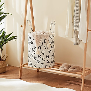 TECHMILLY Large Storage Basket for Girls and Boys, Collapsible Laundry Hamper with Long Handles, Toy Bins for Nursery, Kids Room Décor