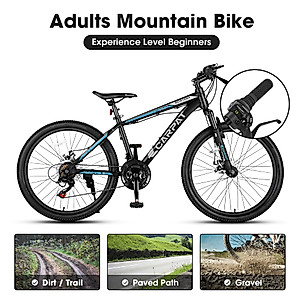 Ecarpat Mountain Bike 26 Inch Wheels, 21-Speed Trail Commuter City Mountain Bikes 17" Aluminum Frame for Men Women Bicycles Disc Brakes Front Suspension
