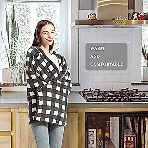 Soft Fleece Throw Blanket, Substitute for Wearable Blanket- Inside Cozy Sherpa and Outside Comfy Fleece Poncho Blanket with Buttons (Grey, 63" L×30" W)