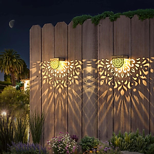 EKQ Solar Fence Lights 6 Pack Solar Deck Lights Outdoor Waterproof LED Solar Powered Step Lights Wall Lights Outdoor Decorations Warm Yellow Light Decorative Lighting for, Front Door, Backyard (Gold)