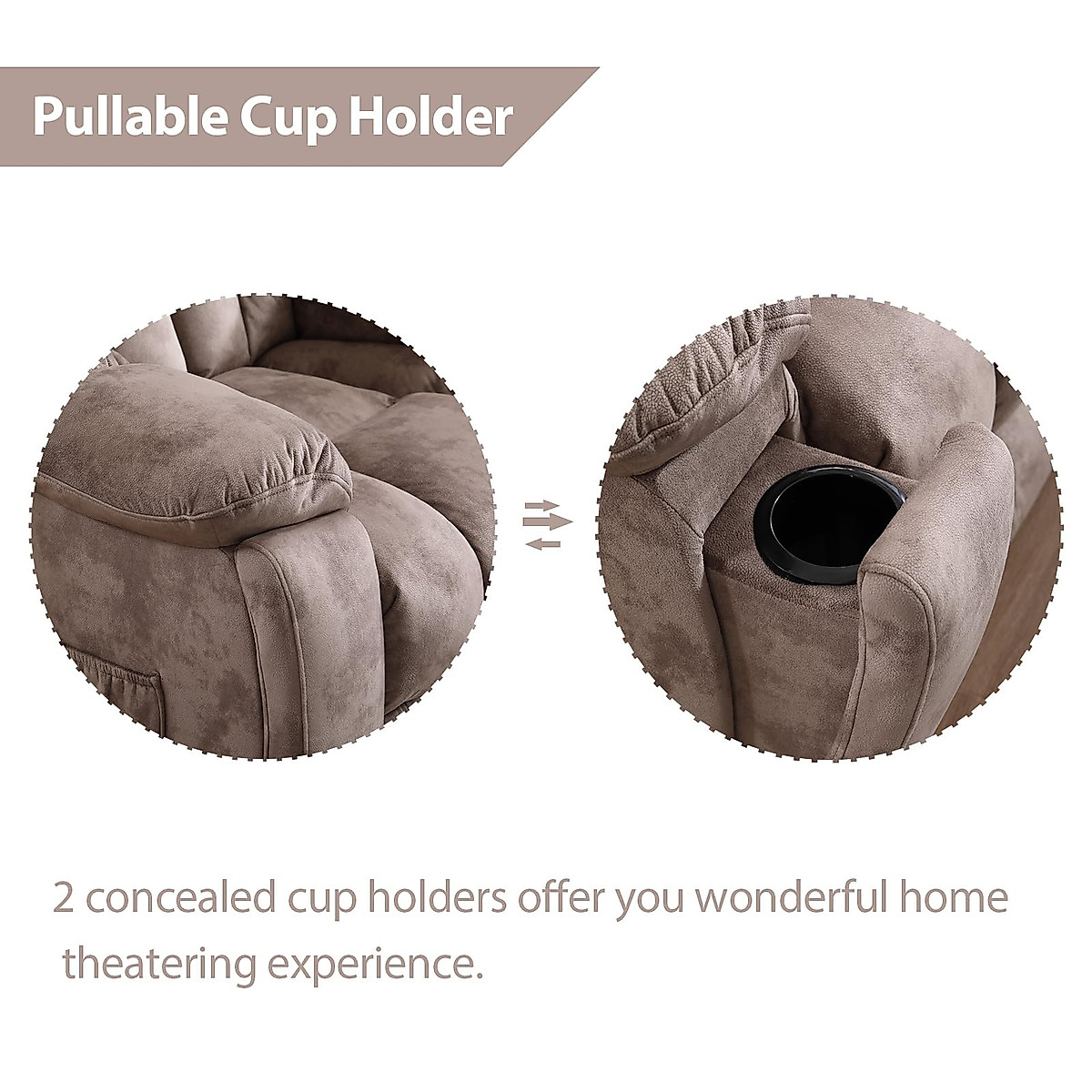 EBELLO Reclining Sofa for Living Room, Extra Wide Modern Overstuffed 3 Seat Recliner Manual Sofa Chair with Hidden Armrest Cup Holders, Breathable Soft Fabric and Padded Seat, Light Brown