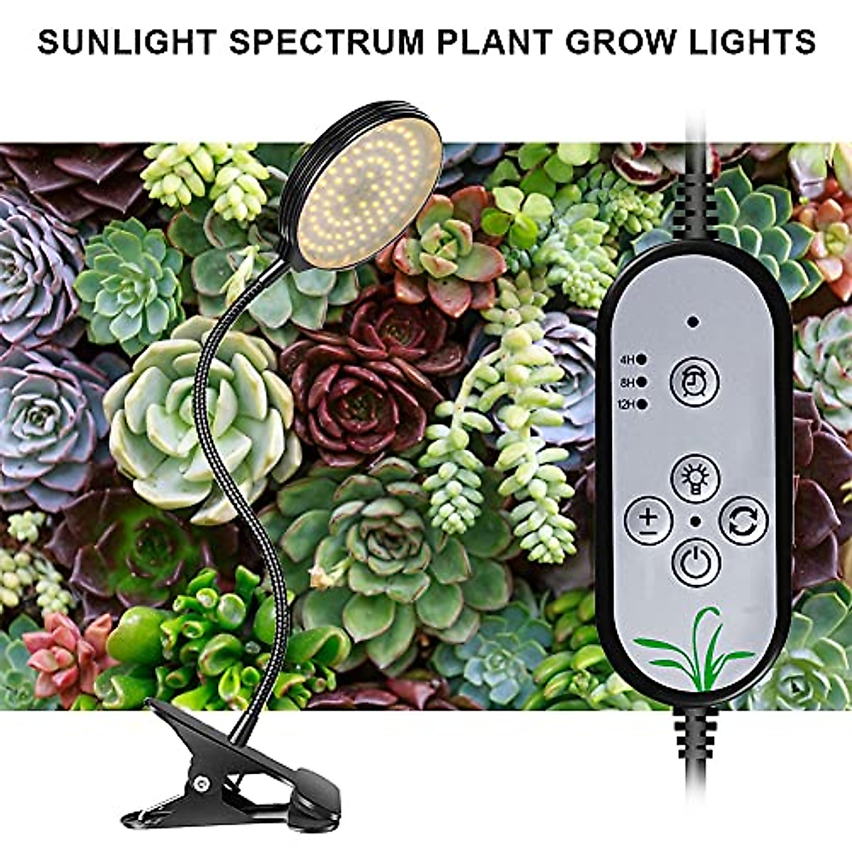 Grow Light 15W Sunlike Full Spectrum LED Plant Grow Lights with Timer Auto On/Off 4/8/12H Waterproof Grow Lamp for Indoor Plants, 5 Dimmable Levels, Adjustable Gooseneck