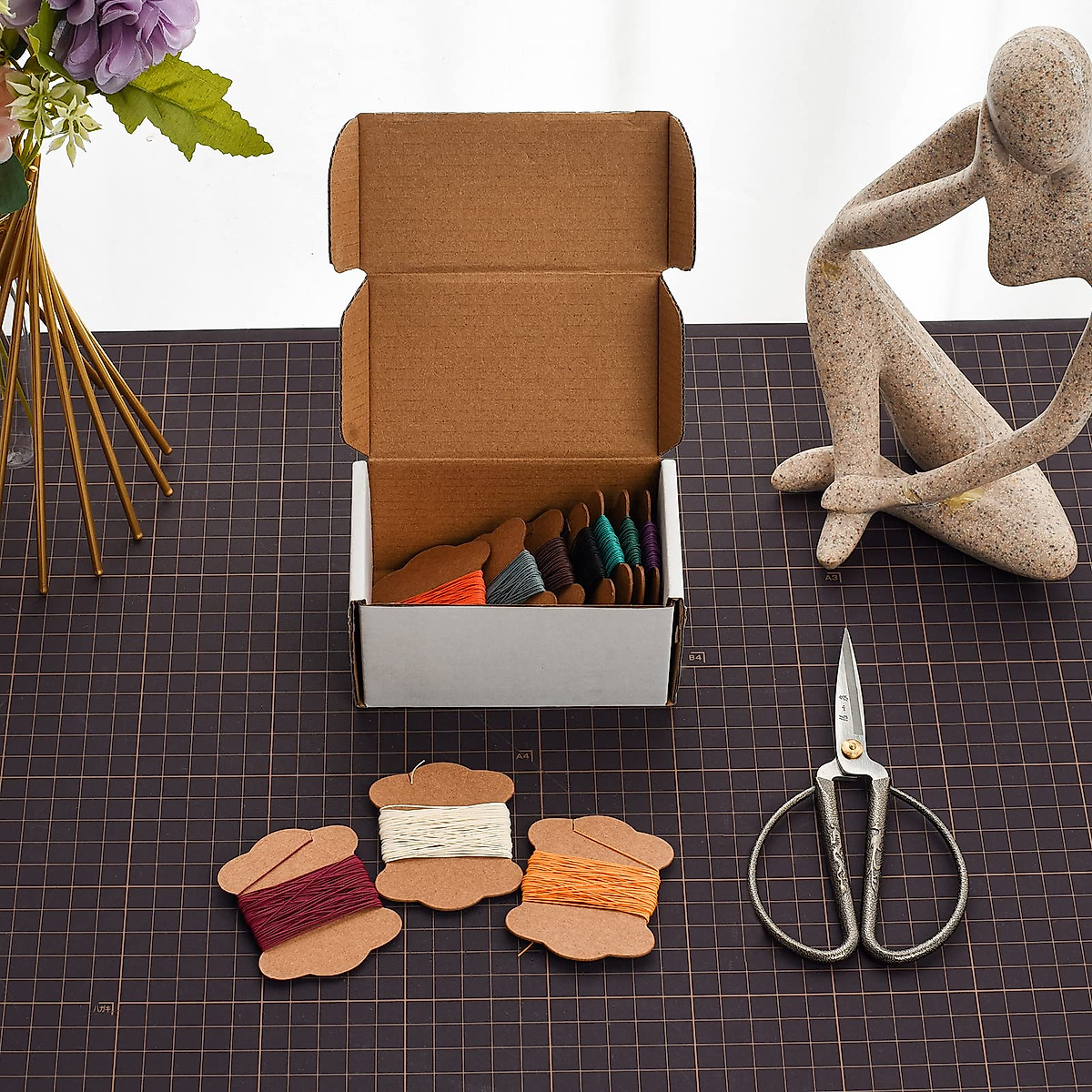 Wooqu Waxed Linen Thread Set, 10 Colors, 10 Yards Each, 3 ply, 0.55mm Thickness, Round, for Book Binding, Leather Sewing