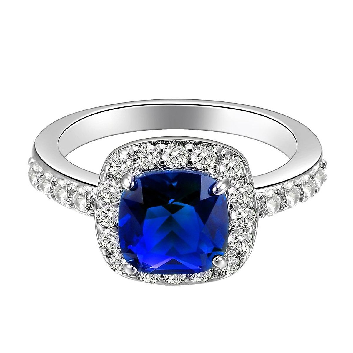Impression Collection Square Sapphire Rings Wedding Party Statement CZ Cocktails Gold Plated Classic Fashion Size 5-10 (Blue, 7)